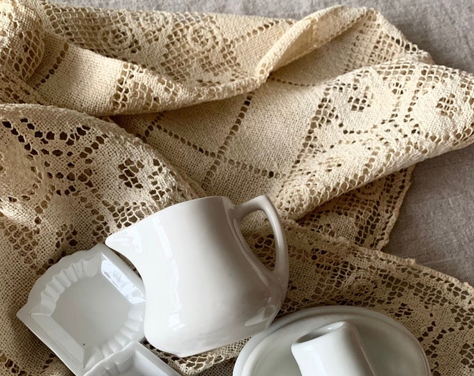 Vintage Neutral Beige Rectangular Tatting Tablecloth,simple Rustic ...
