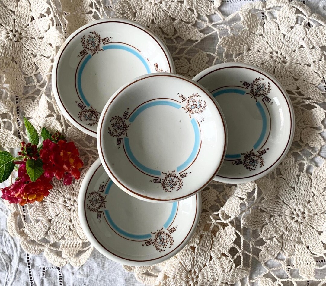 1 Antique Round White Blue Brown Stripe Ironstone Hercules Lynton ...