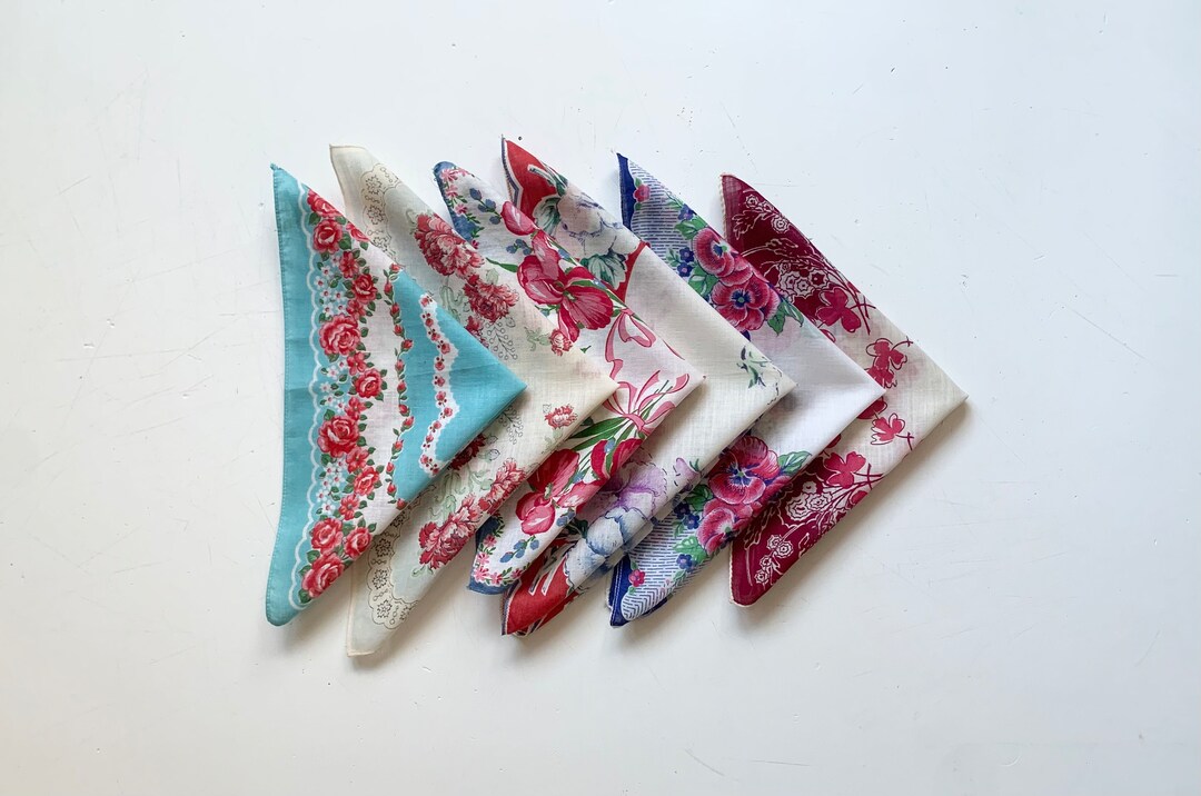 SET of 6 Vintage Square Floral Colorful Hankies Handkerchiefs,shabby ...