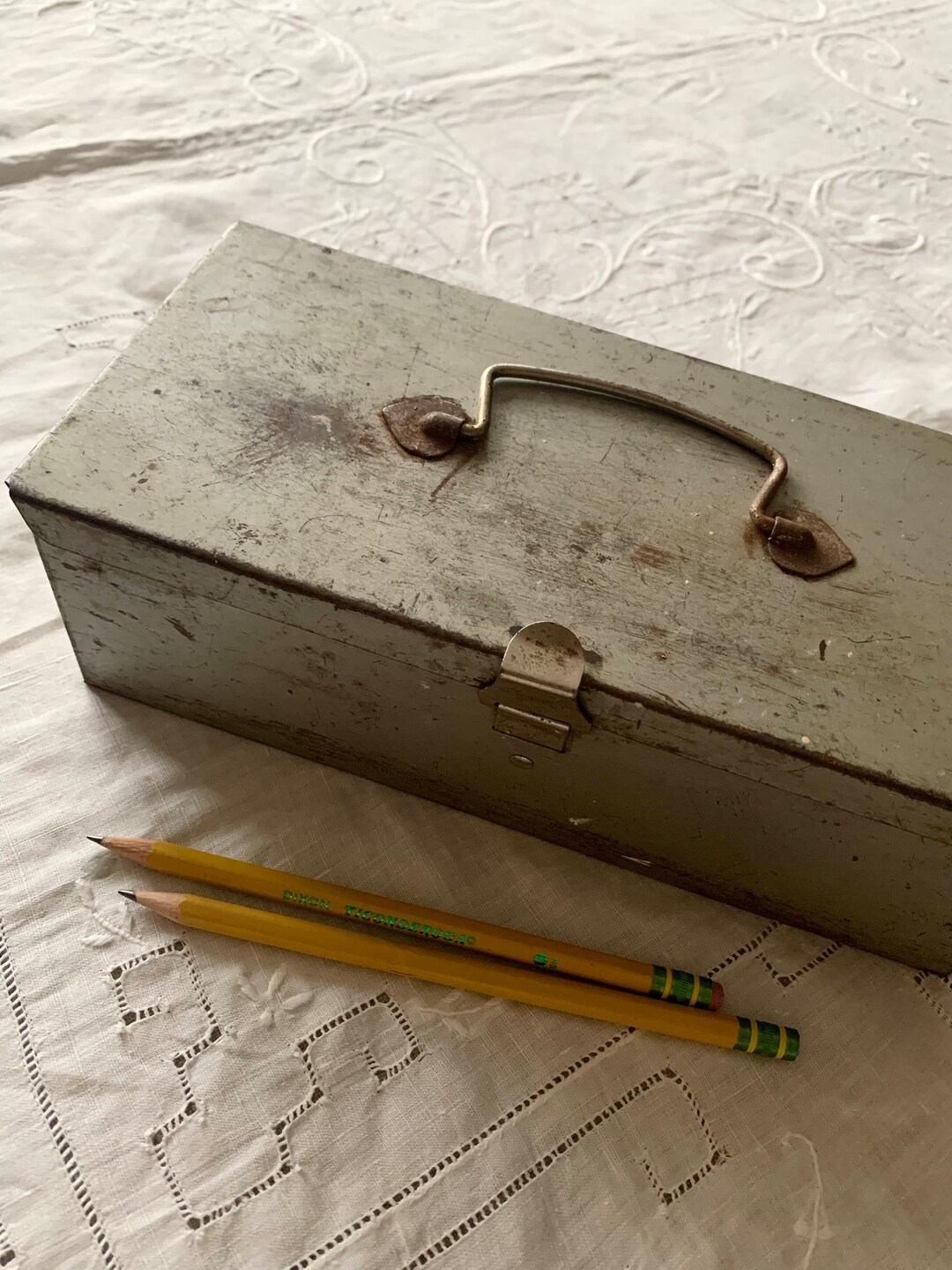 Vintage Distressed Silver Metal Art Craft Supplies Storage Organizer ...