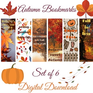 Printable Bookmarks, Bookmark Set, Digital Bookmarks, Autumn/fall Theme ...