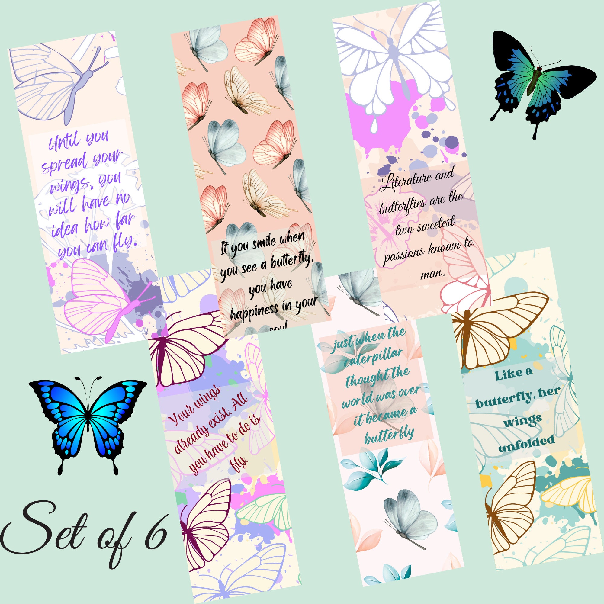 Printable Bookmarks - Bookmark Set - Butterfly Bookmarks -digital ...