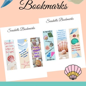 Seashells Printable Bookmarks - Bookmark Set - Digital Bookmarks - Cute ...