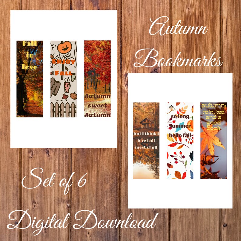 Printable Bookmarks, Bookmark Set, Digital Bookmarks, Autumn/fall Theme ...