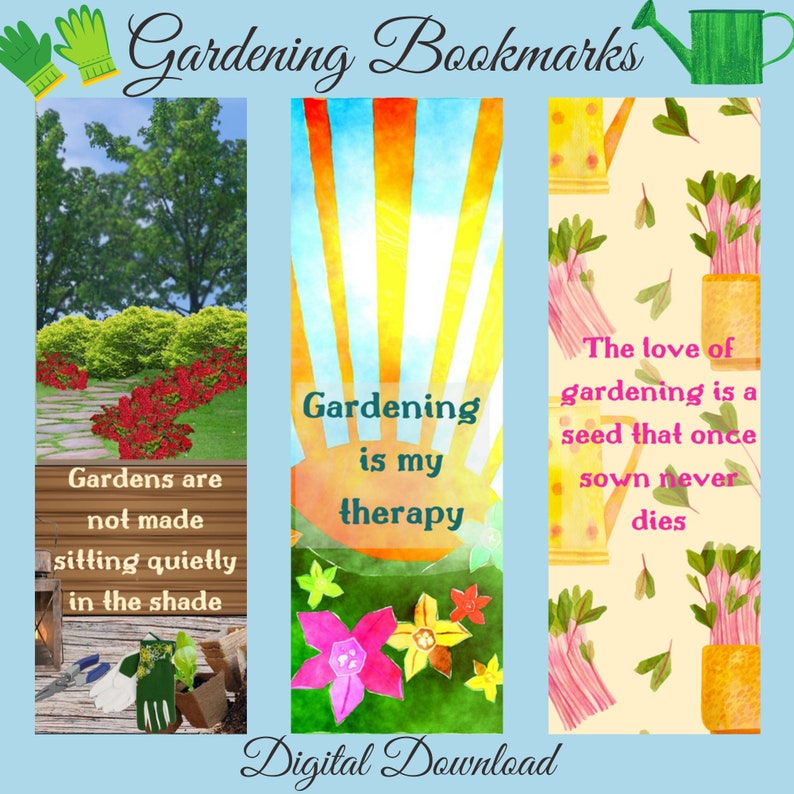 Printable Bookmarks - Bookmark Set - Digital Bookmarks - Gardening ...