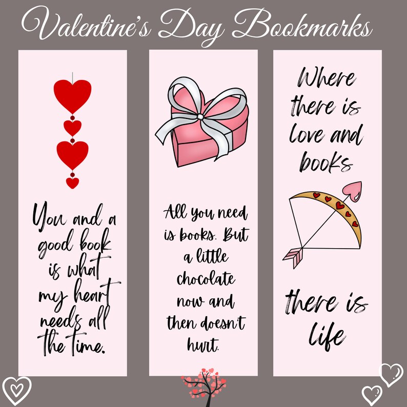 Printable Bookmarks, Valentine's Day Bookmarks, Bookmark Set, Digital ...