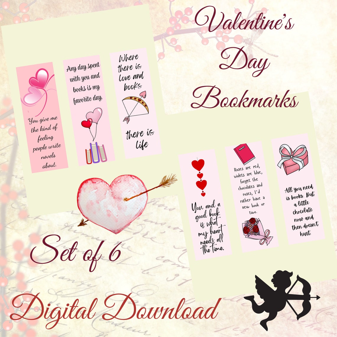 Valentine's Day Bookmarks, Book Lover Gift (digital Download) - Etsy