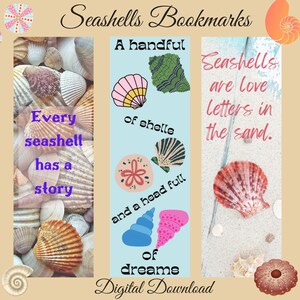Seashells Printable Bookmarks - Bookmark Set - Digital Bookmarks - Cute ...