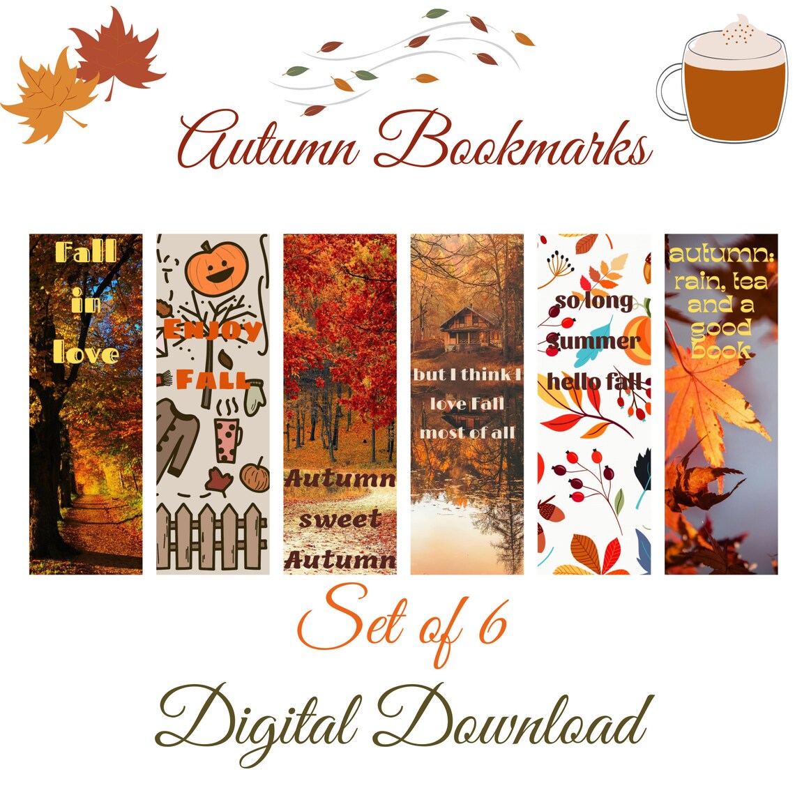 Printable Bookmarks, Bookmark Set, Digital Bookmarks, Autumn/fall Theme ...