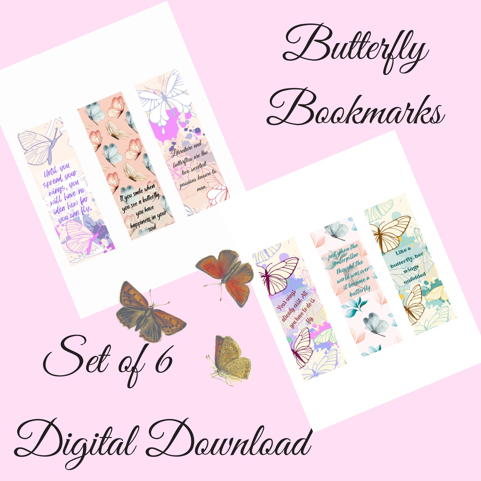 Printable Bookmarks - Bookmark Set - Butterfly Bookmarks -digital ...