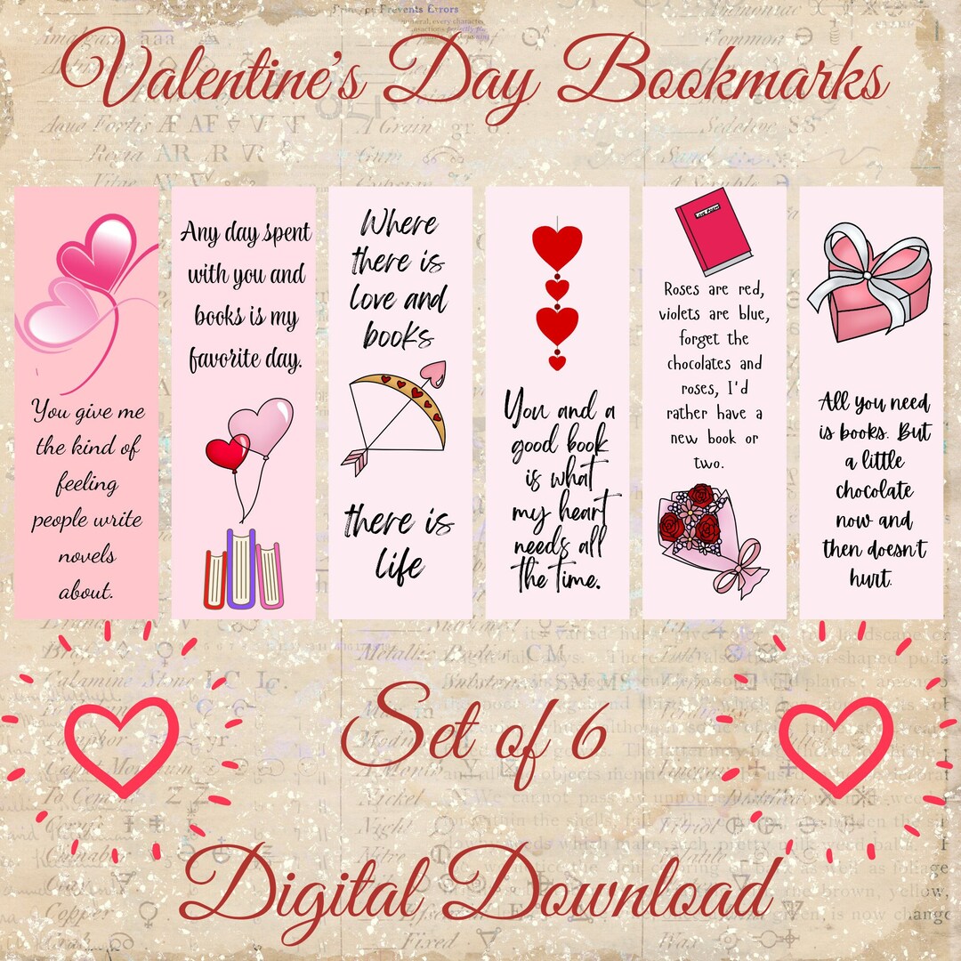 Printable Bookmarks, Valentine's Day Bookmarks, Bookmark Set, Digital ...