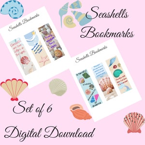 Seashells Printable Bookmarks - Bookmark Set - Digital Bookmarks - Cute ...