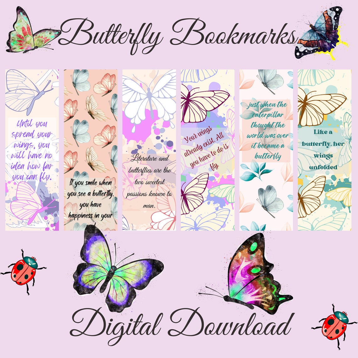 Printable Bookmarks - Bookmark Set - Butterfly Bookmarks -digital ...