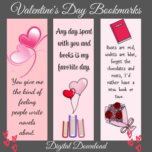 Printable Bookmarks, Valentine's Day Bookmarks, Bookmark Set, Digital ...