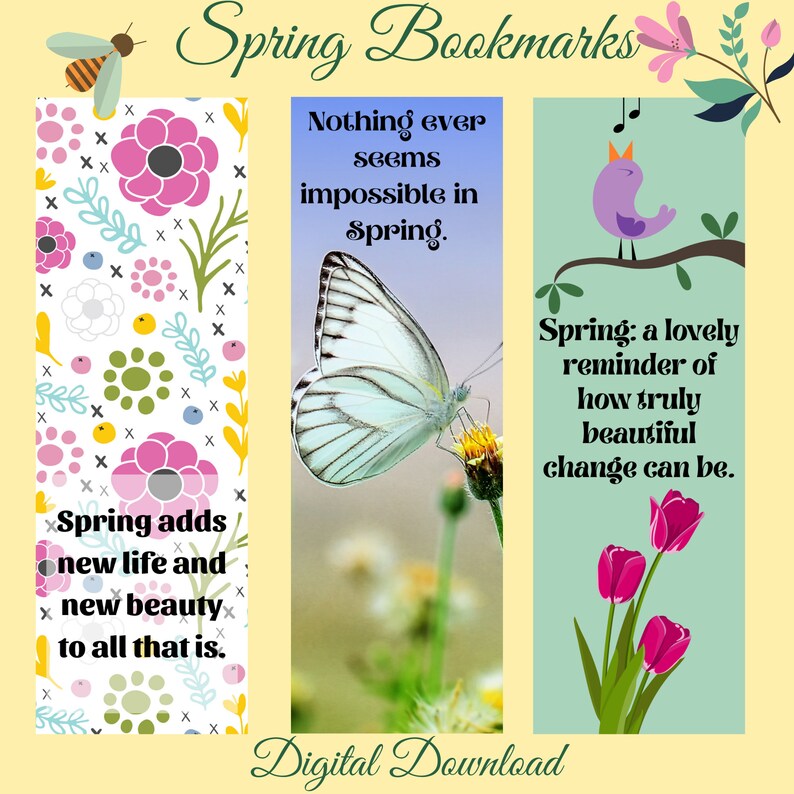 Printable Bookmarks - Bookmark Set - Digital Bookmarks - Cute Bookmark ...