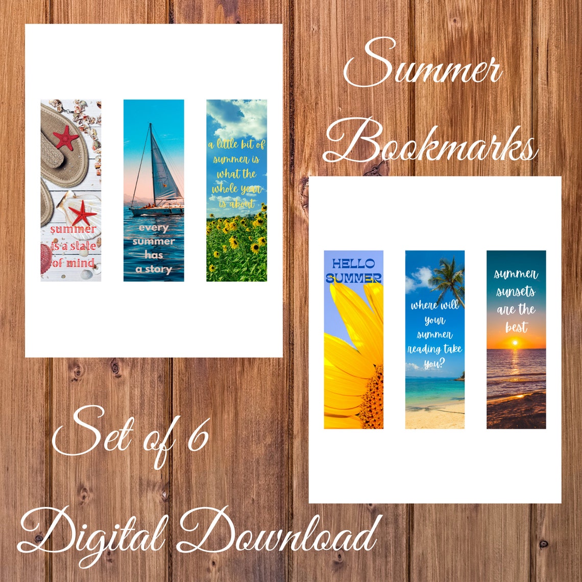 Printable Bookmarks, Bookmark Set, Digital Bookmarks, Summer Theme ...
