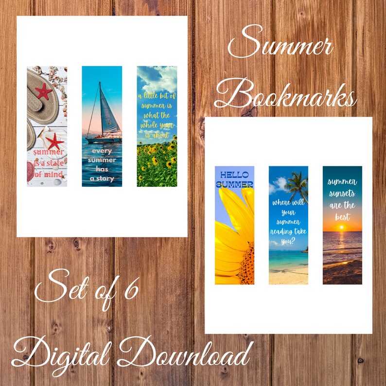 Printable Bookmarks, Bookmark Set, Digital Bookmarks, Summer Theme ...