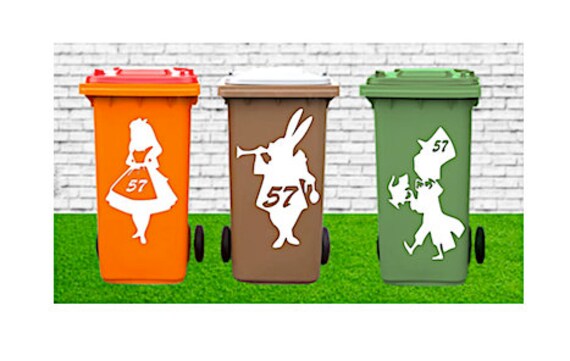 3 X Customised Wheelie Bin Stickers Decals Alice in Wonderland | Etsy UK