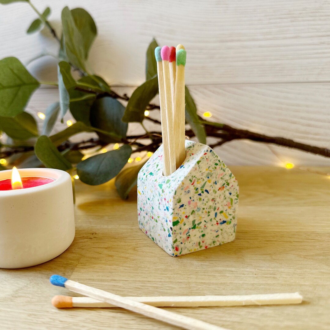 Jesmonite Matchholder House, Matchstick Pot, Matchbox and Striker - Etsy