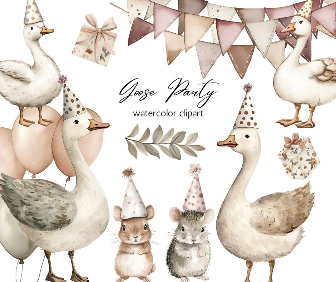 Watercolor Goose Party Clipart – Cute Vintage Geese, Cottagecore Spring ...