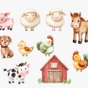 Cute Farm Animals Watercolor Clipart Set - PNG Animal Illustrations ...