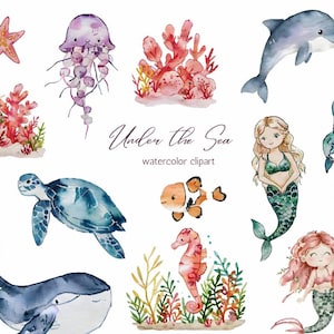 Under the Sea Watercolor Clipart Set, Watercolor Underwater Clipart ...