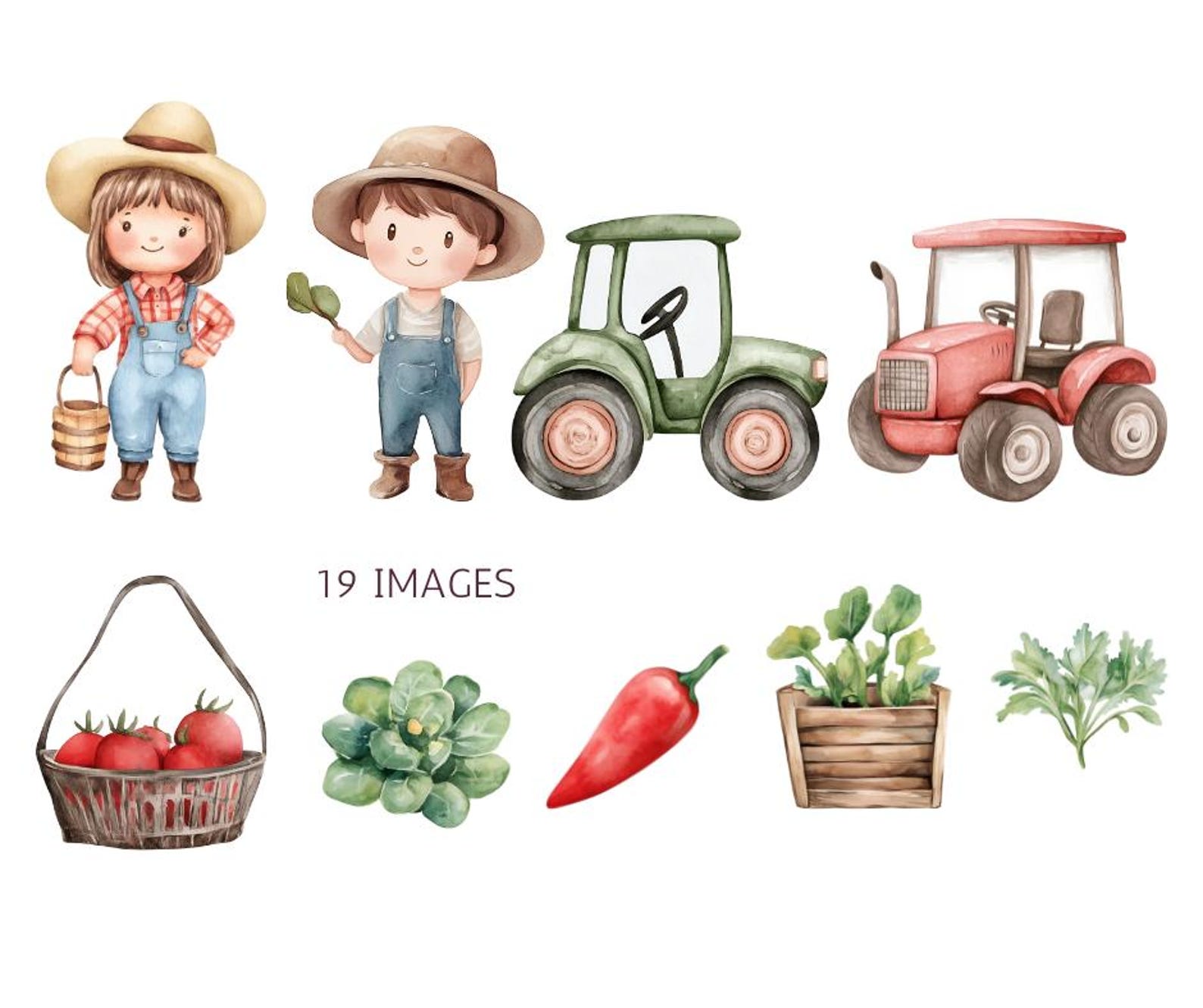 Cute Farm Animals Watercolor Clipart Set - PNG Animal Illustrations ...