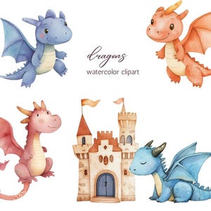 Cute Dragons Watercolor Clipart, Boys Clipart, Kids Party, Baby Shower ...