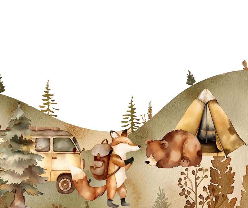 Watercolor Camping Animals Clipart | Forest Bear & Fox PNG | Woodland ...