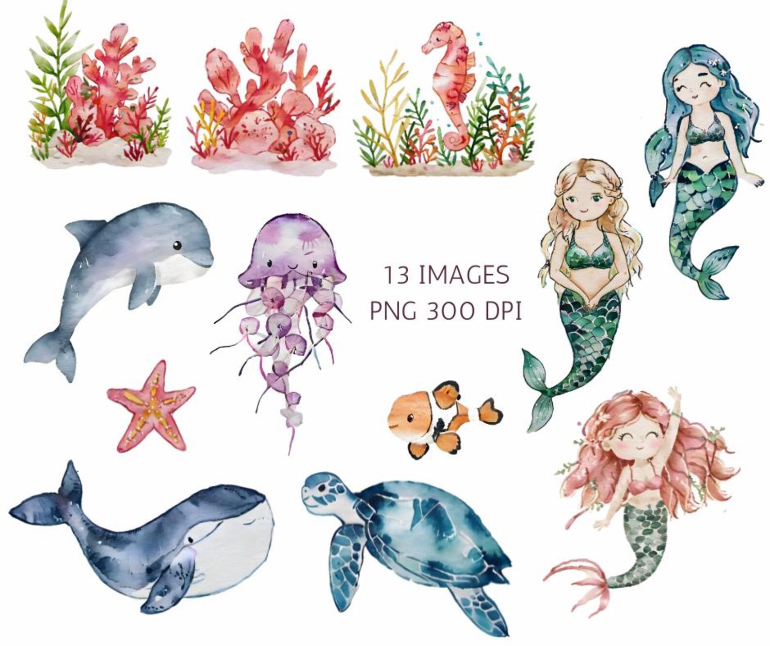 Under the Sea Watercolor Clipart Set, Watercolor Underwater Clipart ...