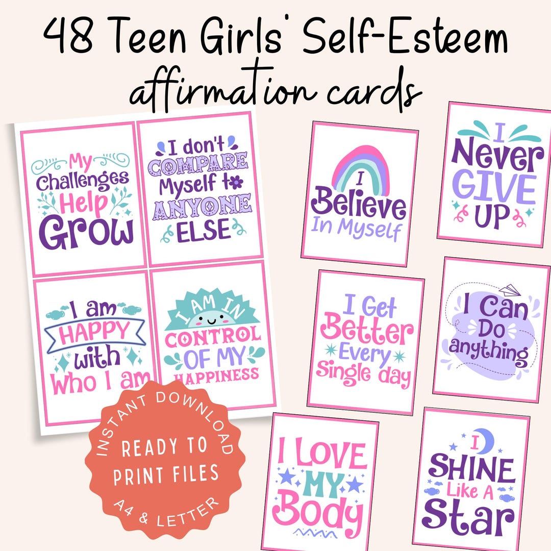 48 Teen Girls’ Self-esteem Affirmation Cards, Positivity Cards, Coping ...
