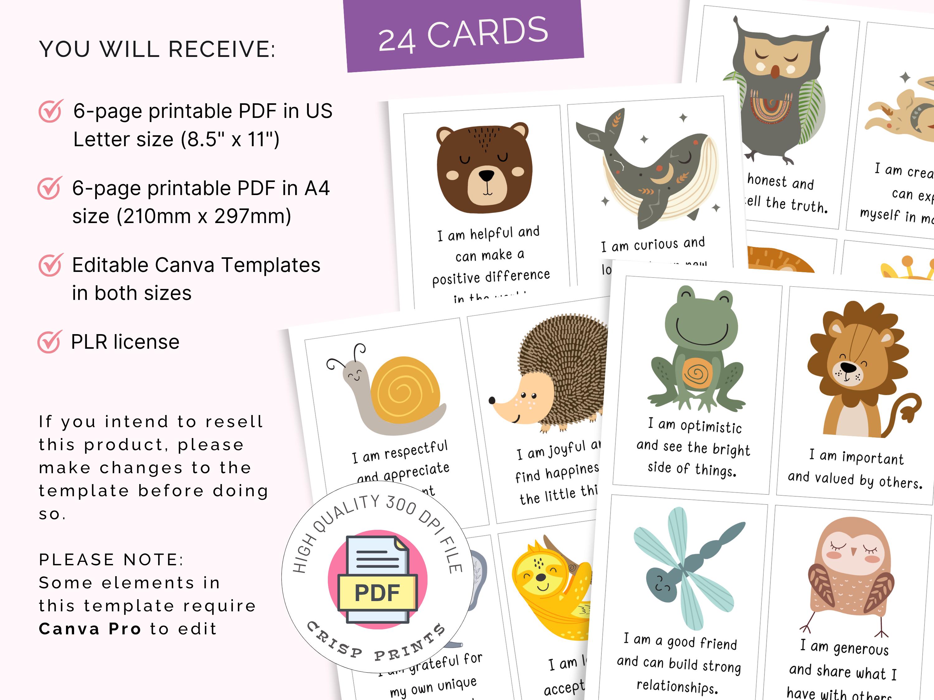 Boho Animal Affirmation Cards for Kids, Positive Mindset, Emotional ...