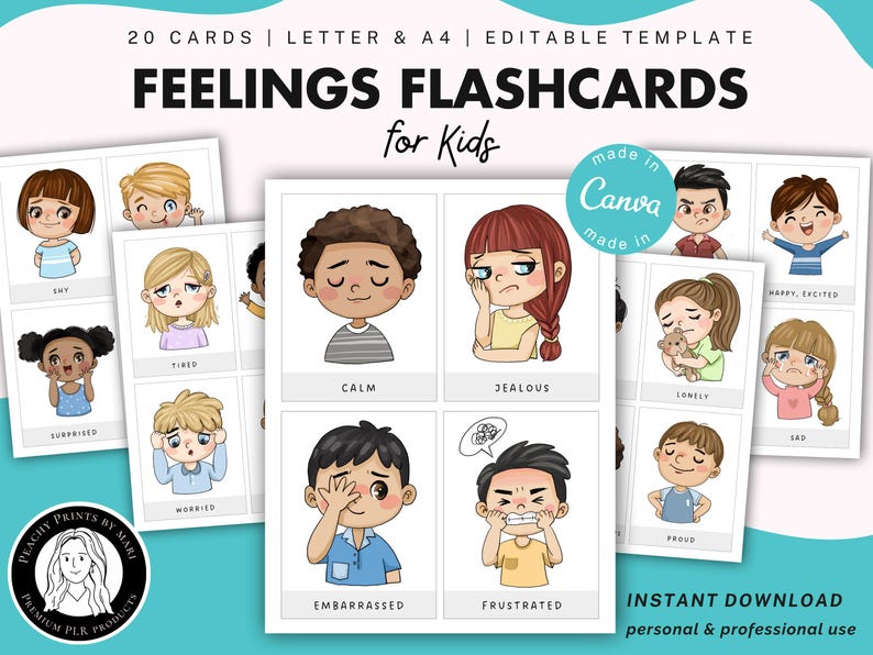 20 Feelings Flashcards, Montessori Feelings, Emotions Activity, Toddler ...