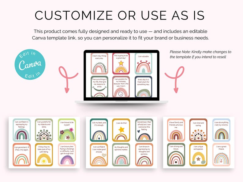 Positive Affirmation Cards for Kids, PLR Resell, Editable Template ...