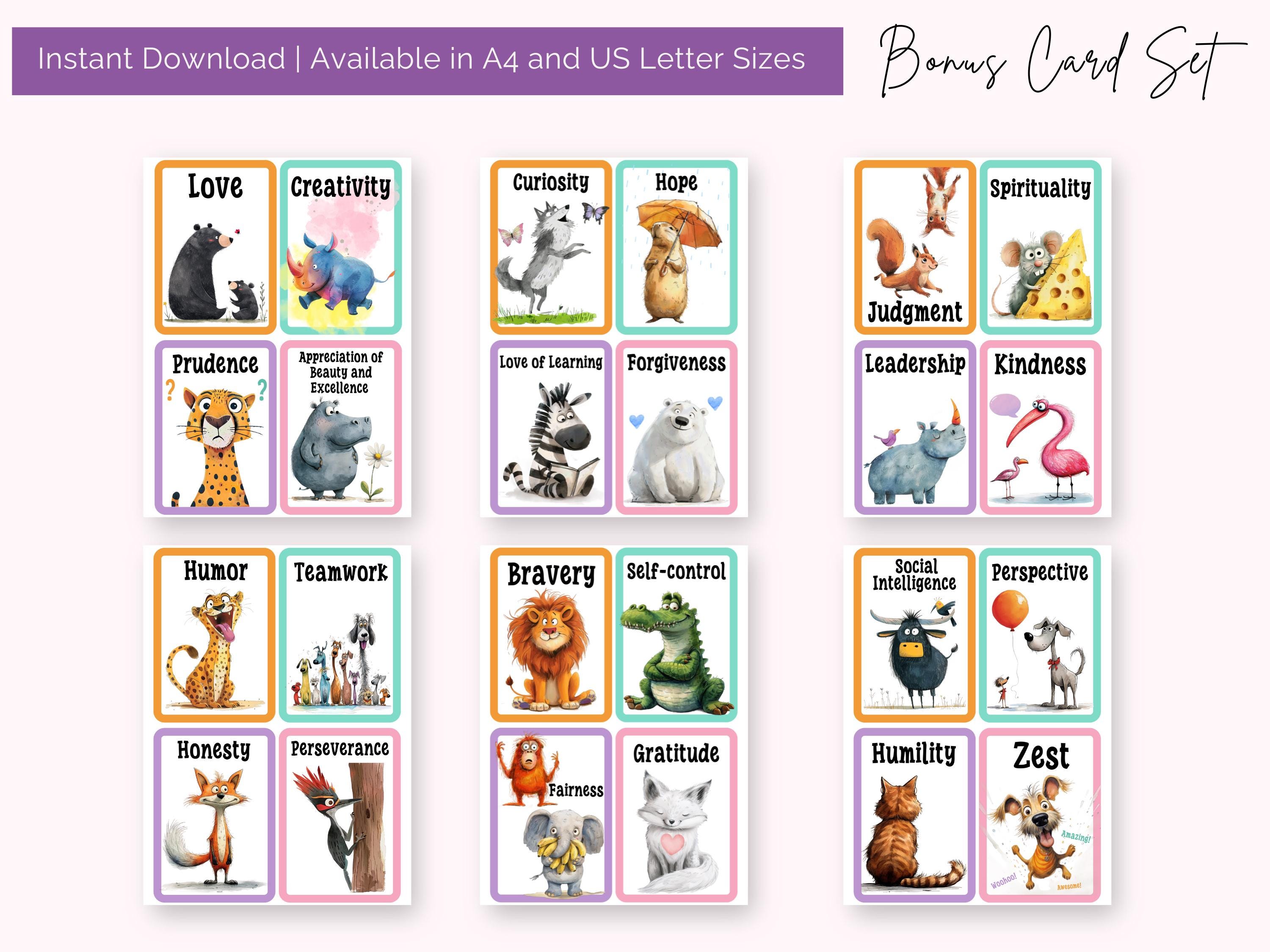 Character Strenghts Cards for Kids, Editable Template, Canva, Positive ...