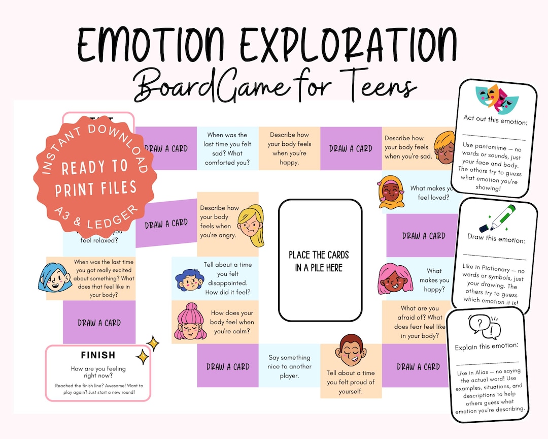 Emotions Board Game for Teens, Emotions Activity, Feelings and Emotions ...