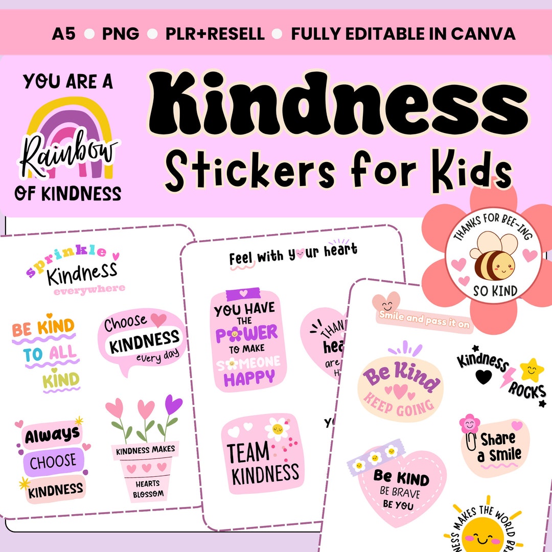 Kindness Stickers for Kids PLR Resell PNG Canva Template IPAD ...