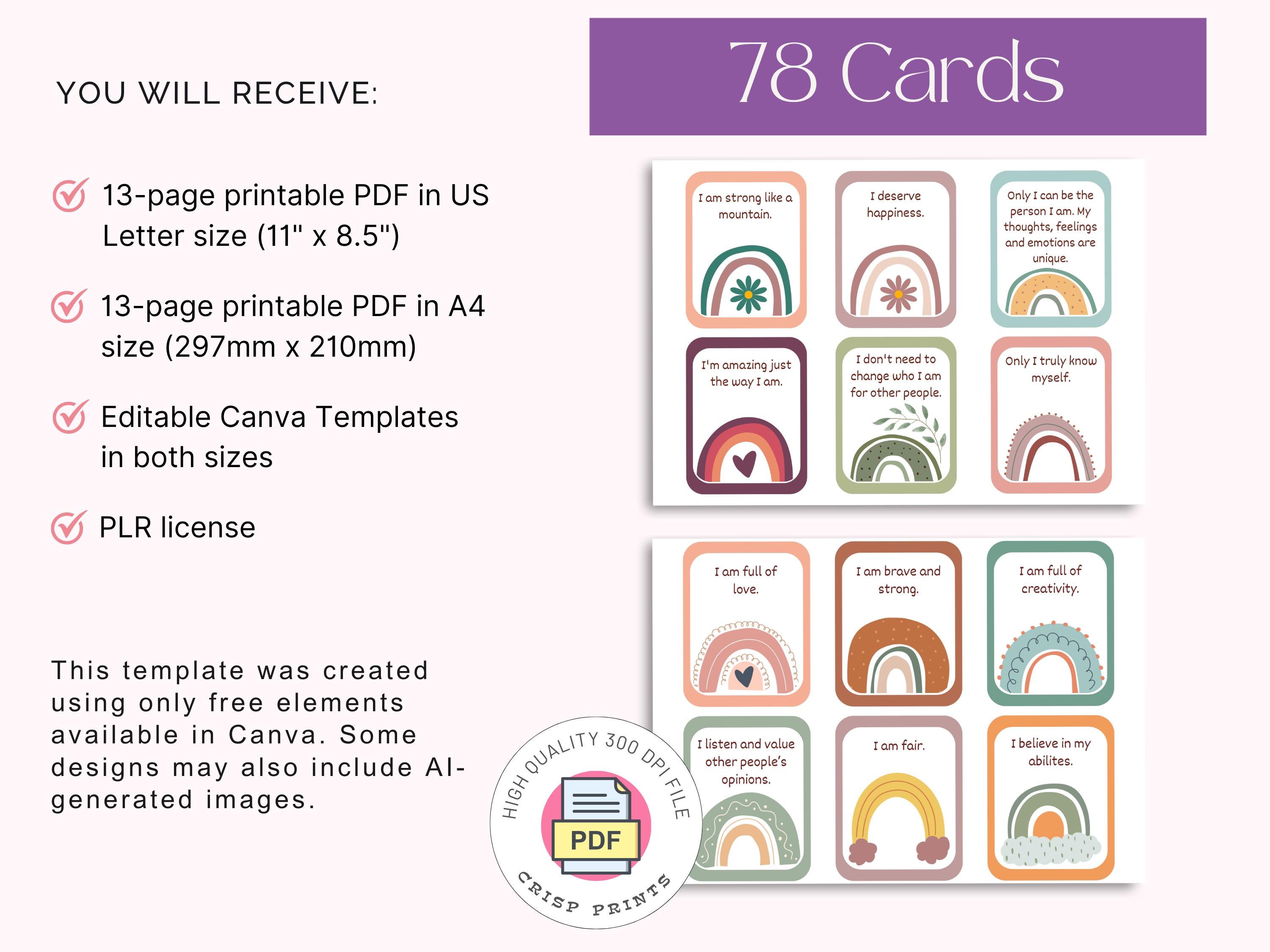 Positive Affirmation Cards for Kids, PLR Resell, Editable Template ...