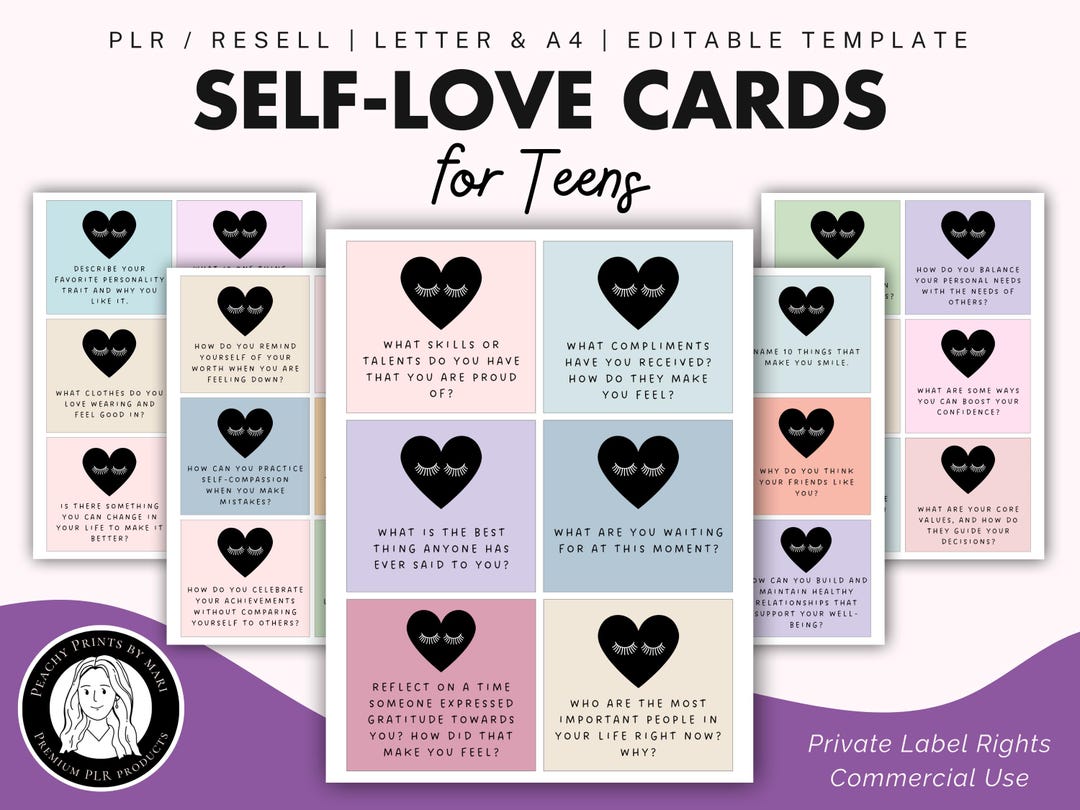 Self Love Cards for Teens, Commercial Use, PLR Resell, Printable and ...