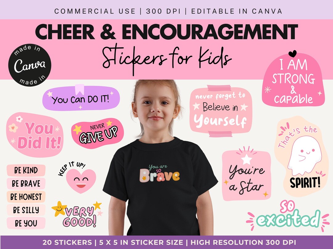 Cheer & Encouragement Stickers for Kids | Resell | PNG | Canva Template ...