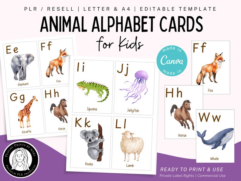 Animal Alphabet Cards, ABC Flashcards, Montessori Materials ...