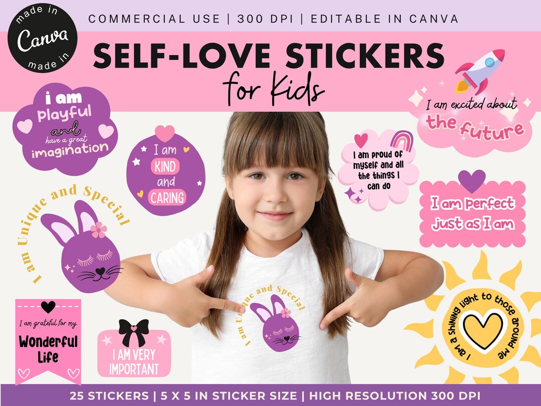 Self-love Digital Stickers for Kids, 2D Flat Clipart, Goodnotes ...