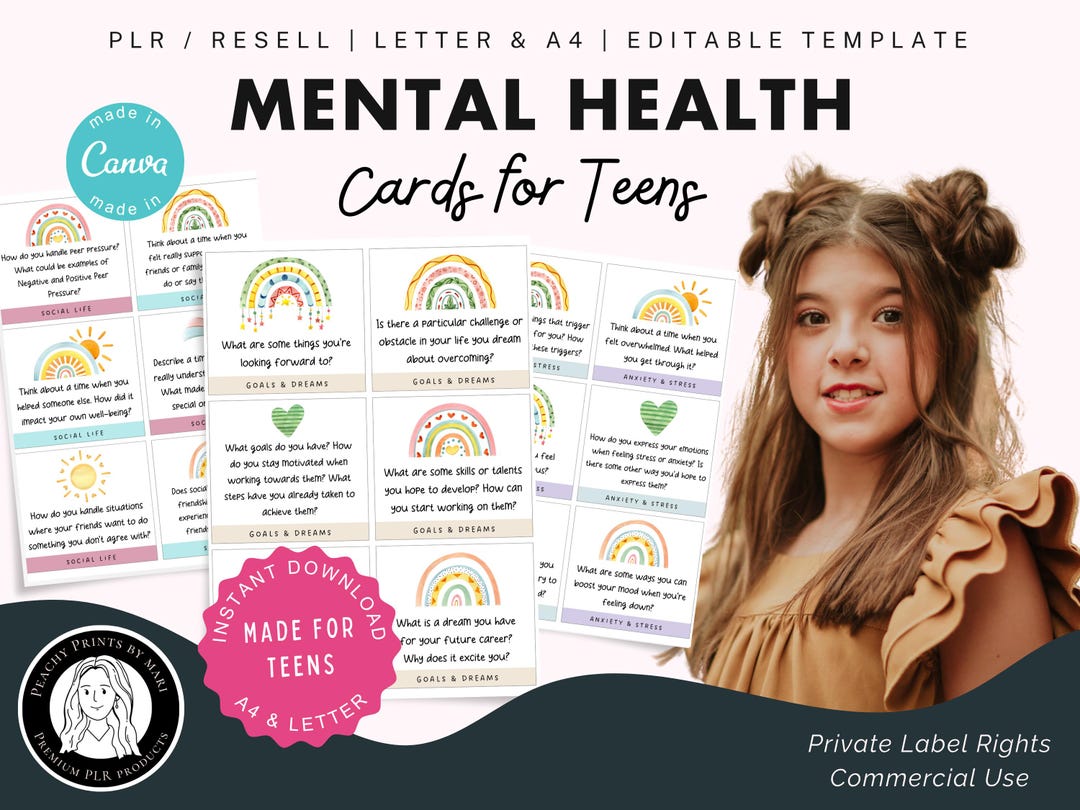 Mental Health Cards for Teens, Commercial Use, Printable and Editable ...
