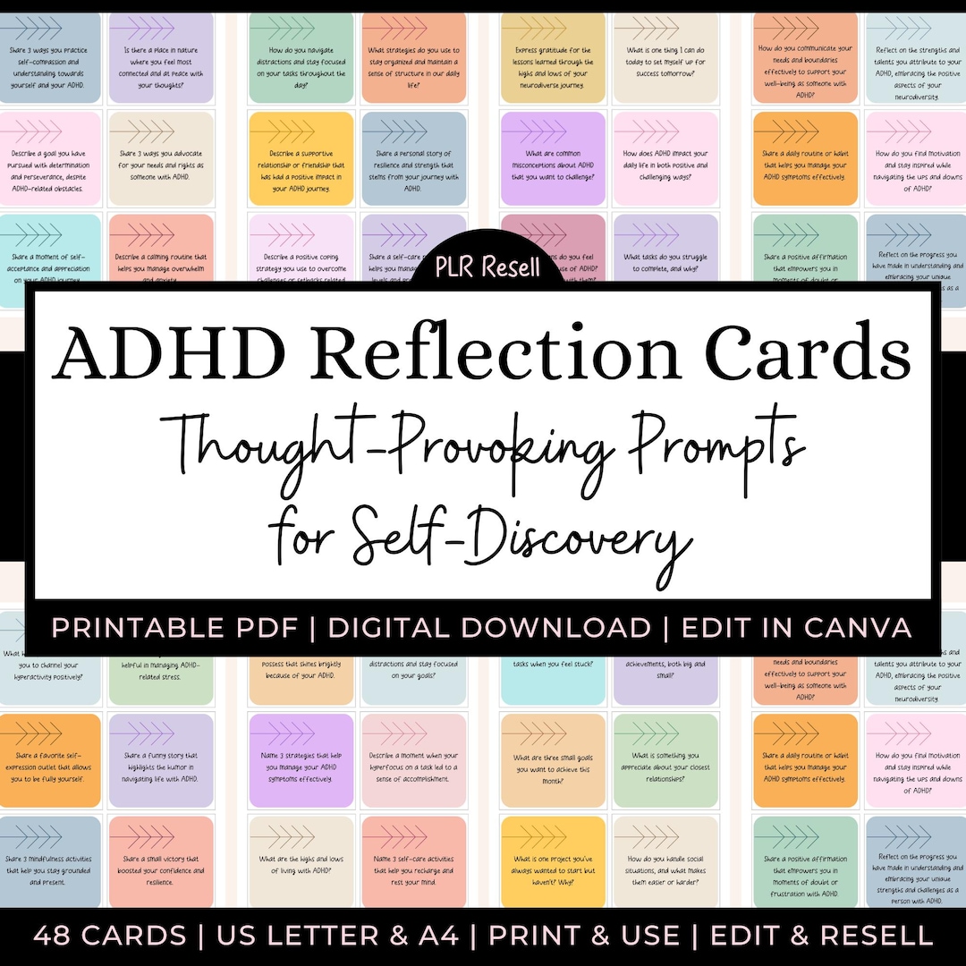 ADHD Prompt Cards | Self-reflection | PLR Printables | Adhd ...