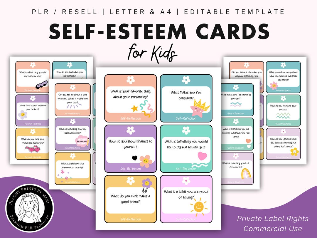 Self-esteem Cards for Kids, PLR Resell, Editable Template, Canva ...