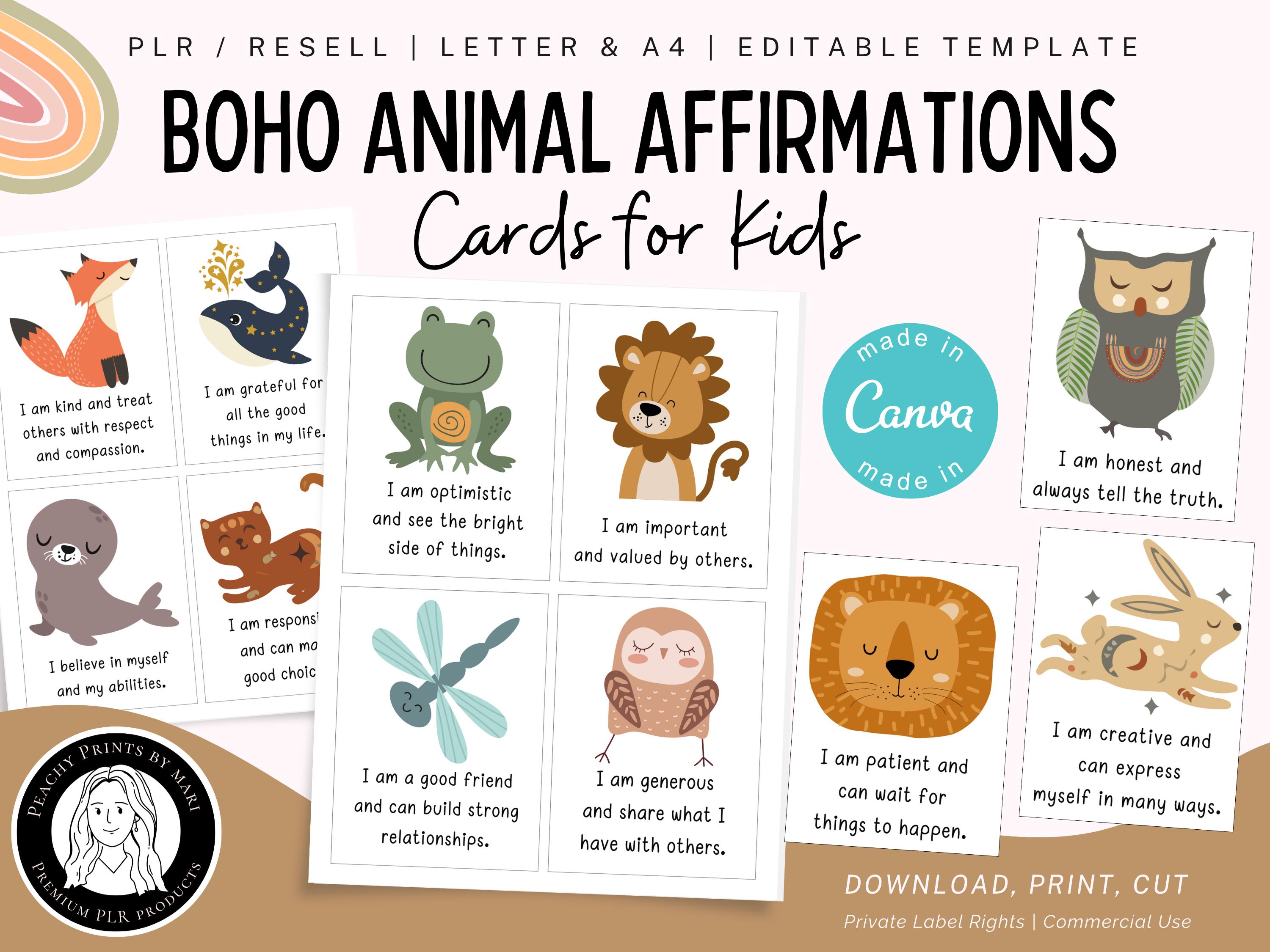 Boho Animal Affirmation Cards for Kids, Positive Mindset, Emotional ...