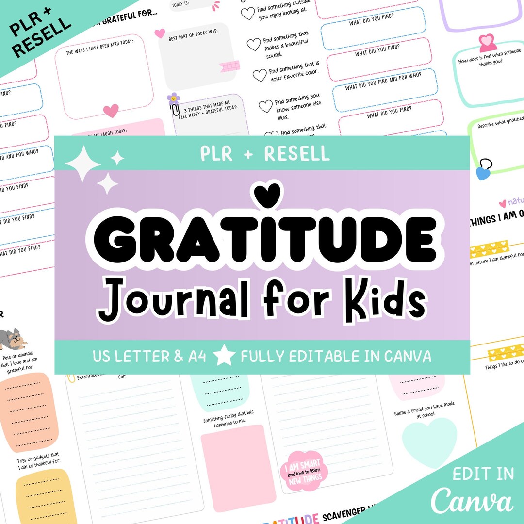 Gratitude Journal for Kids PLR Kids PLR Printables Canva Resell Kids ...