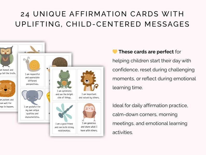 Boho Animal Affirmation Cards for Kids, Positive Mindset, Emotional ...