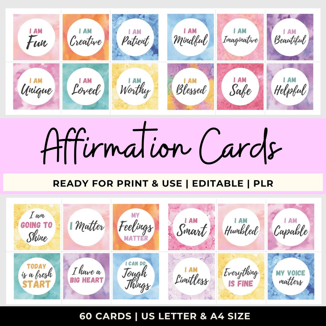 PLR Affirmation Cards | Resell | Template | Self-love | PLR Printables ...