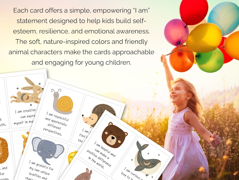 Boho Animal Affirmation Cards for Kids, Positive Mindset, Emotional ...